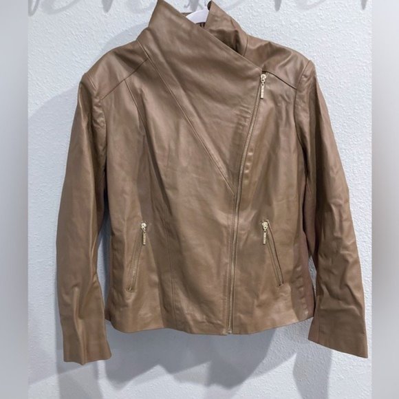 IMAN | Jackets & Coats | Iman Leather Neutral Contemporary Moto Classic ...